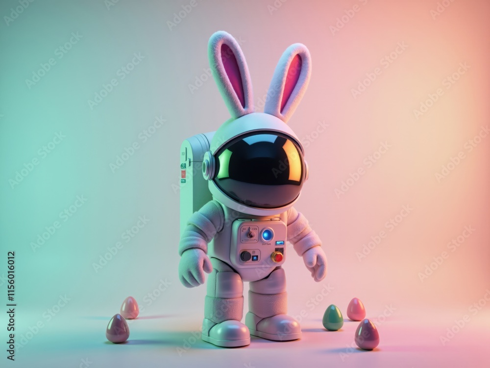 Astronaut wearing bunny ears celebrating easter in space with colorful ...