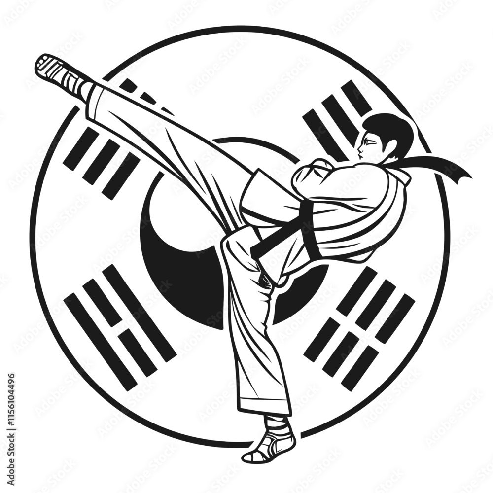 Vector de Stock Taekwondo Master: A powerful illustration of a Taekwondo practitioner executing ...