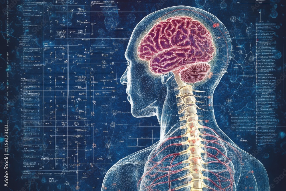 Anatomical illustration of brain and spinal cord on minimalist ...