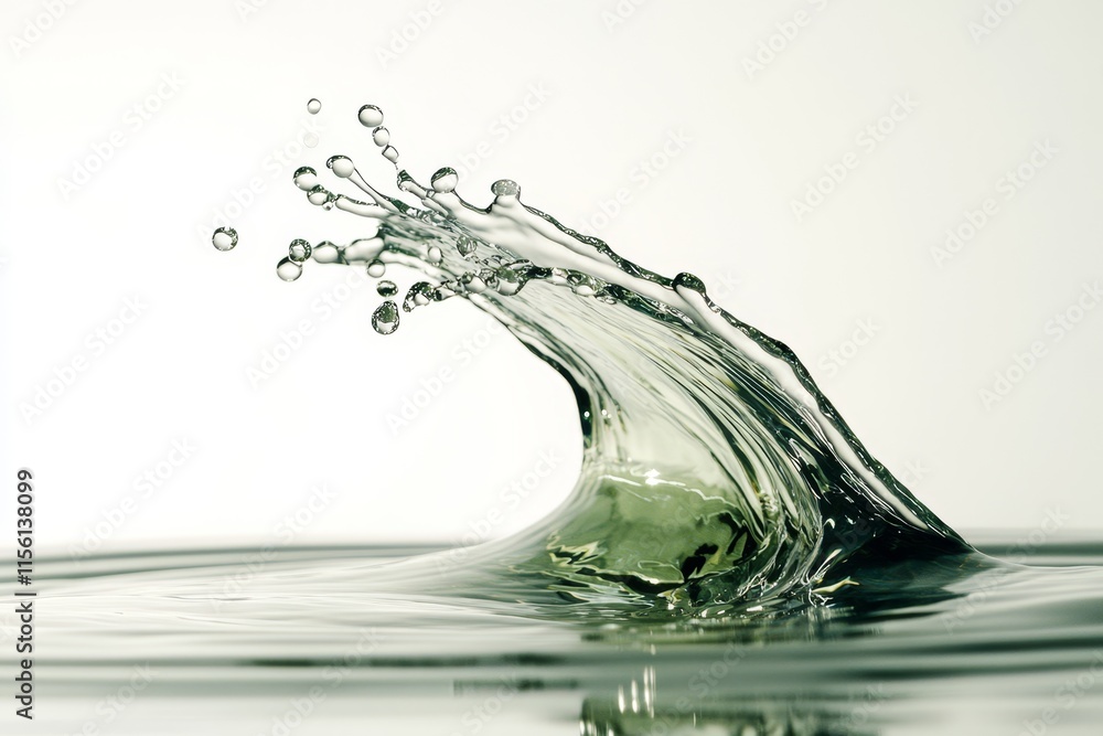 Water droplet impact creating a dynamic splash with translucent wave ...