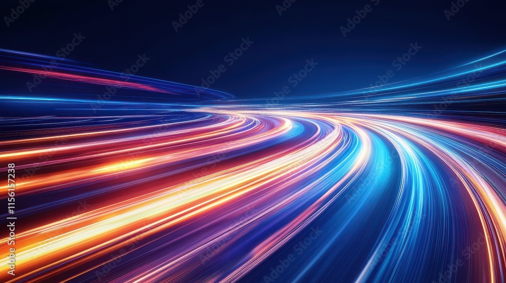 Dynamic streaks of vibrant light paint a futuristic highway. Stock ...