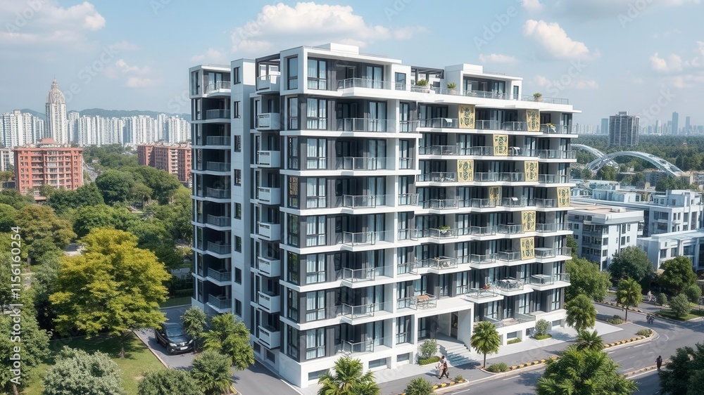 Modern module apartment block with sleek design and modular units ...