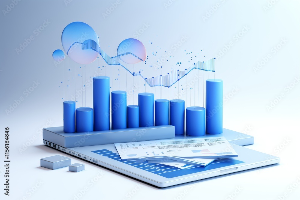 3d visualization of blue cloud symbol with bar graph and data points on ...