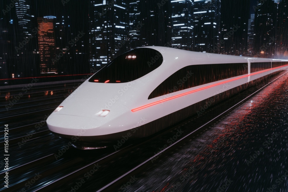 A detailed 3D illustration of a hybrid train passing through a ...