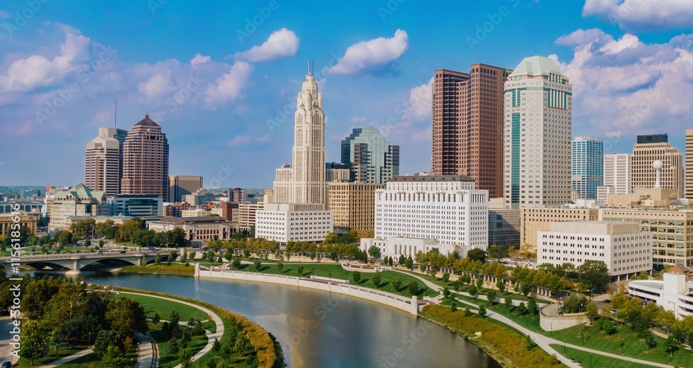 High-angle view of downtown Indianapolis, Indiana, showcasing the city ...