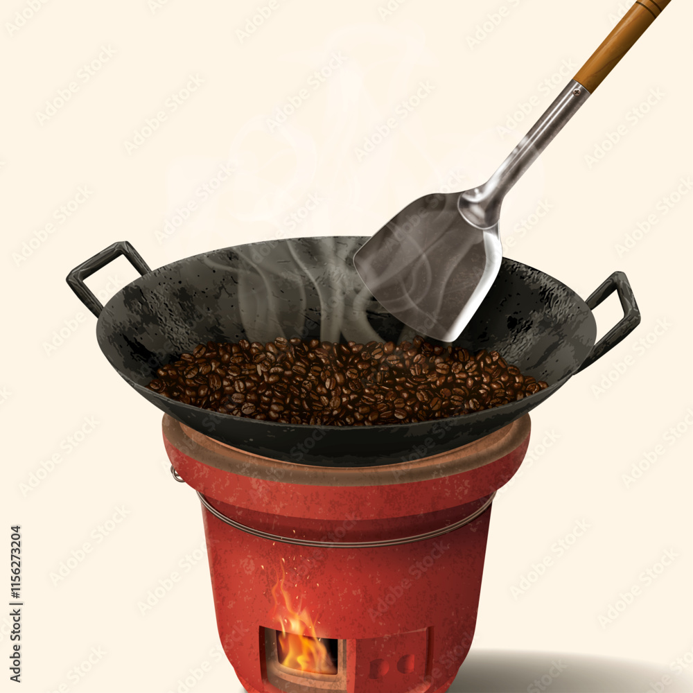 Nanyang Kopitiam Charcoal Roast Coffee Beans Realistic Illustration ...