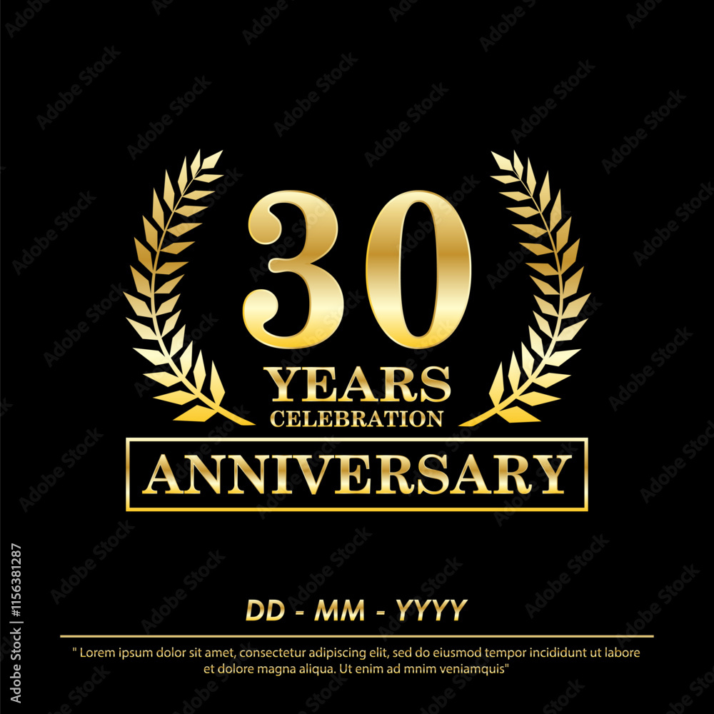 30th years anniversary celebration emblem. elegance golden anniversary ...