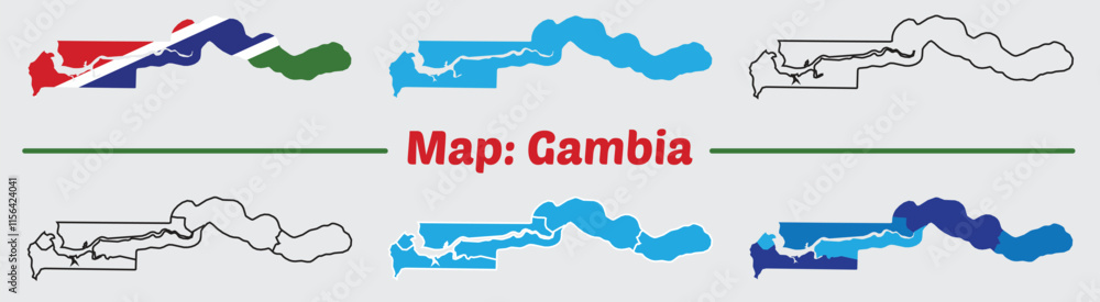 Gambia country map set. internal provinces borders marked, Simple map ...