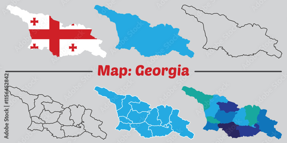 Vector de Stock Georgia country map set. internal provinces borders ...