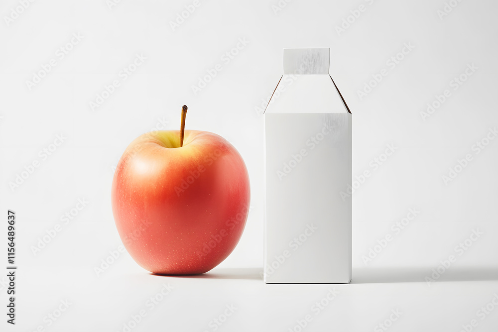 Blank juice box with fruit apple and close lid on white background with ...