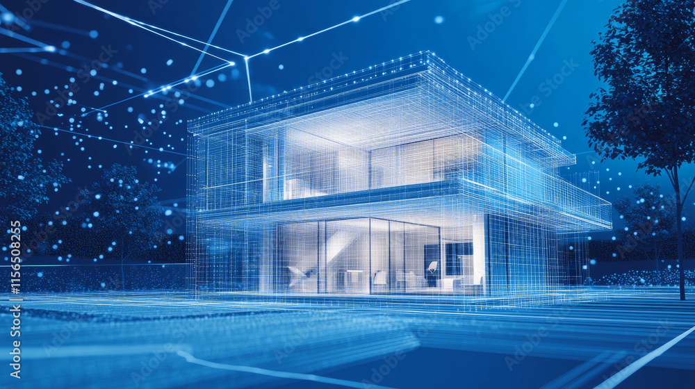 Ilustración de Stock Hologram house. A house made of polygons ...