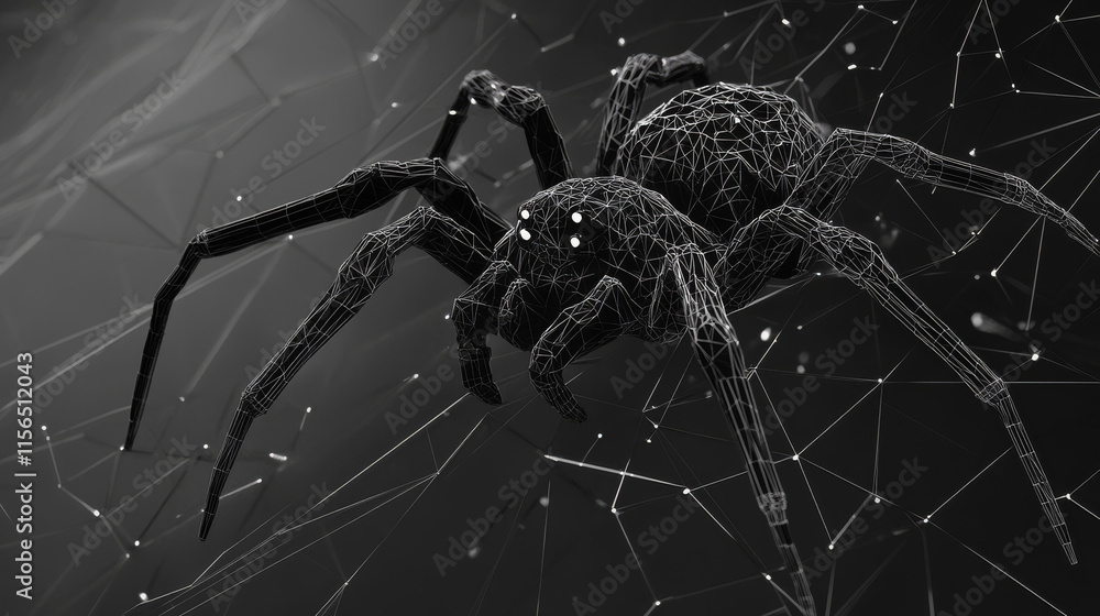 Illustration Stock Spider hologram. Black widow of polygons, triangles ...