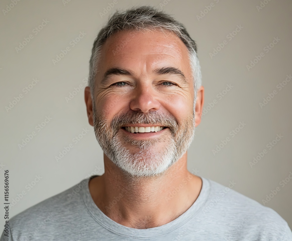 Middle age male model with gray hair and beard with solid background ...