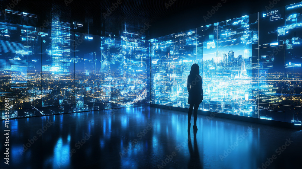 Hologram TV. Holographic projection TV 4K. Flickering energy flux of ...