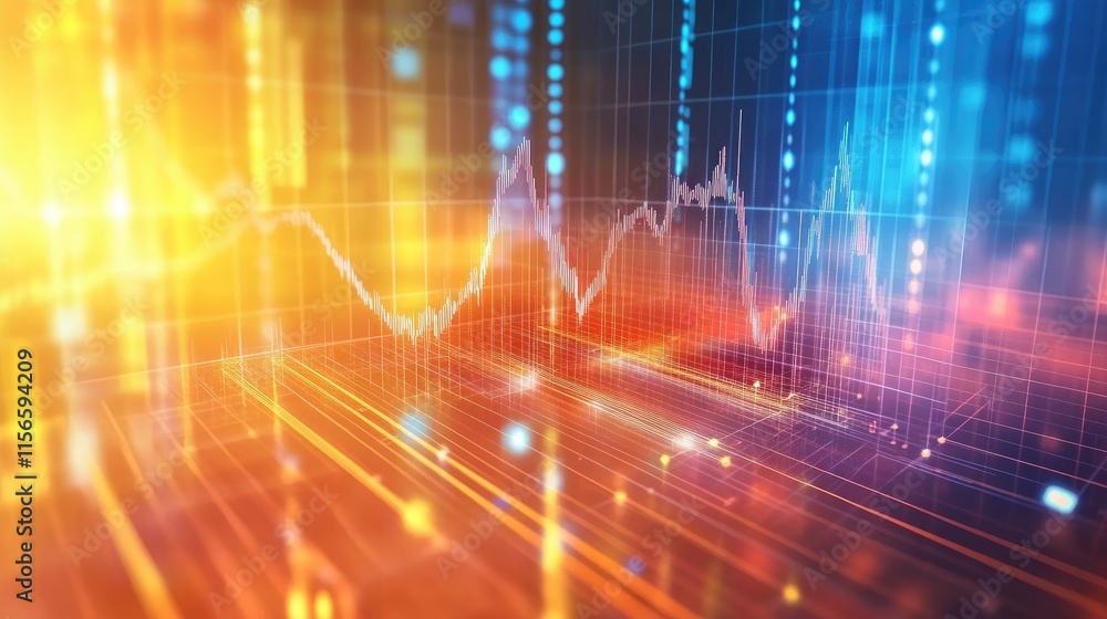Abstract Stock Market Data Visualization: Dynamic Financial Graph with Warm and Cool Color ...