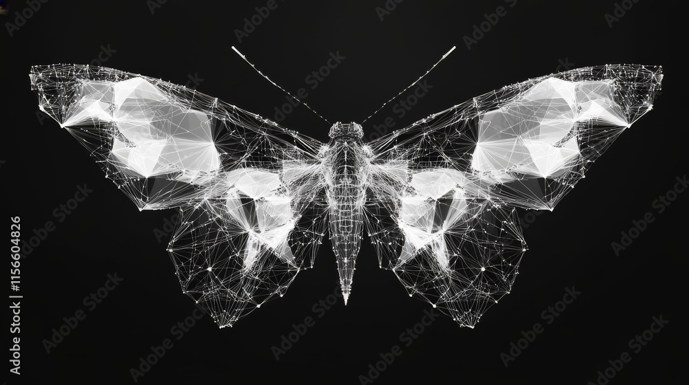 Butterfly low poly wireframe isolated black on white background ...