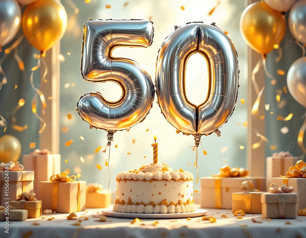 Festive 50th anniversary birthday celebration party with birthday cake ...