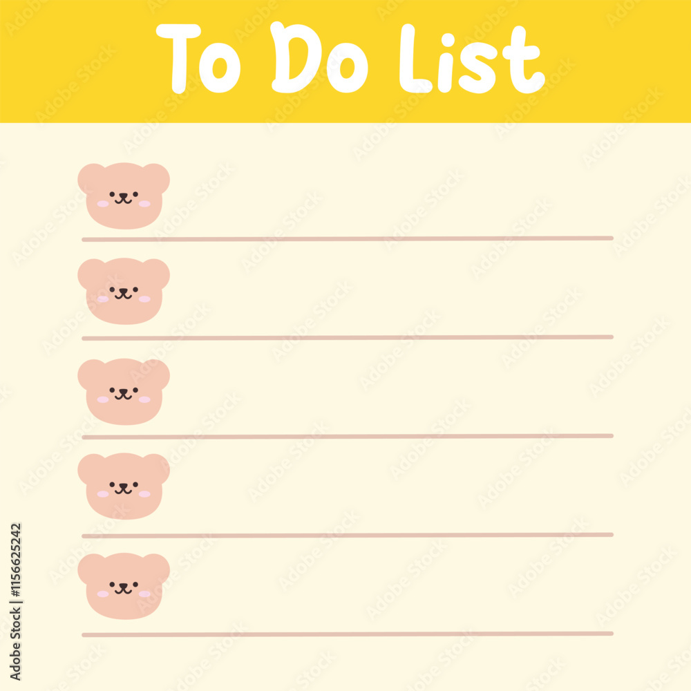 Cute bear memo template illustration. Suitable for for to do list ...