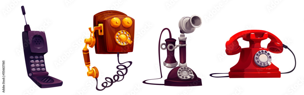 Phones evolution set isolated on white background. Vector cartoon ...