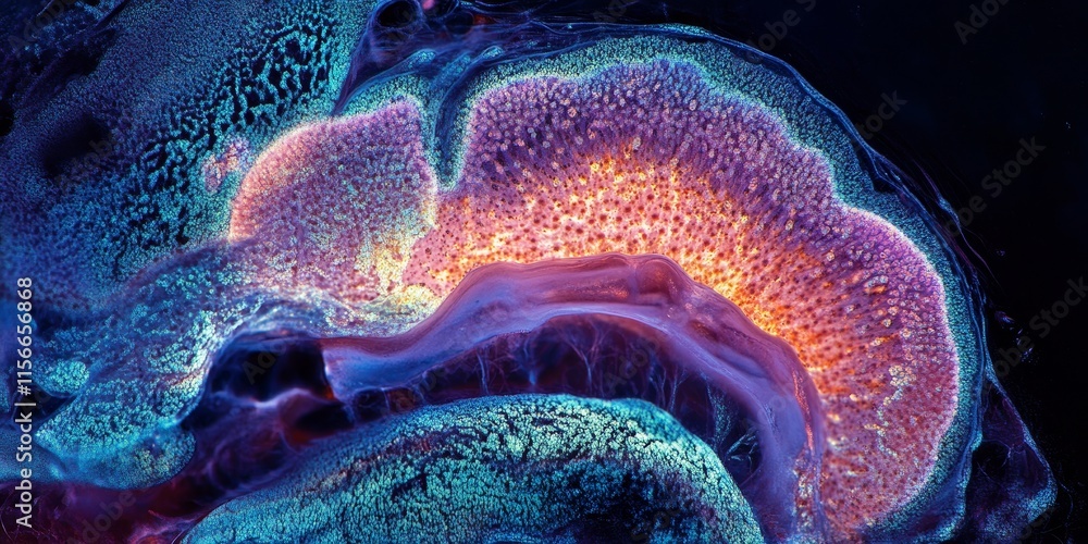 Cerebral cortex and hippocampus sections of a mouse brain, highlighted ...