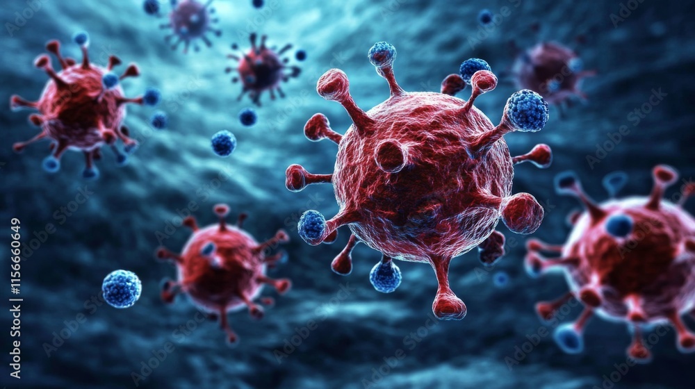 Ominous Red and Blue Metallic Spheres resembling Viruses Nanoparticles ...