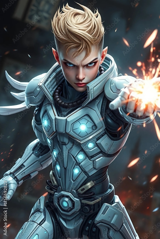 Stunning beauty of magical cyberpunk mechanical assassin boy, realistic ...