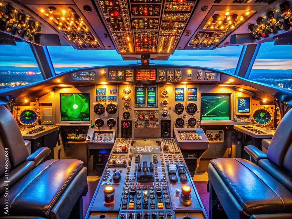 Airplane Cockpit Control Panel: Flight Data Display, Buttons, Switches ...