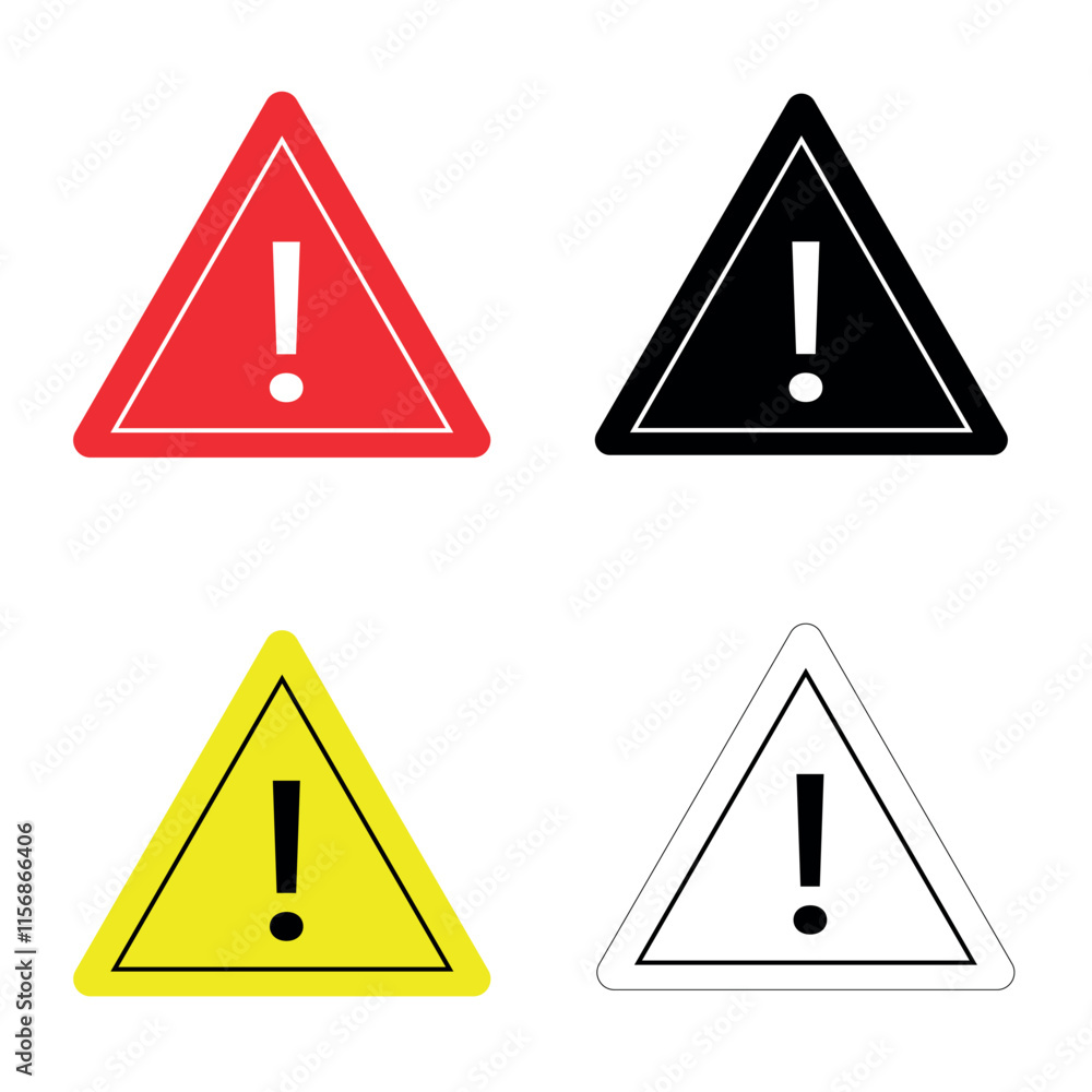 Set of attention icon, safety notice sign, universal warning triangle ...