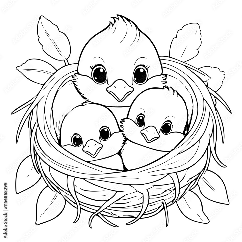 printable coloring pages of three cute nestling baby birds, this is ...