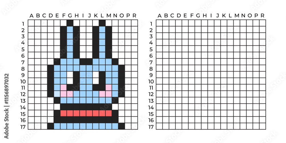 Copy Educational game for children. Pixel art cute Cartoon blue rabbit ...