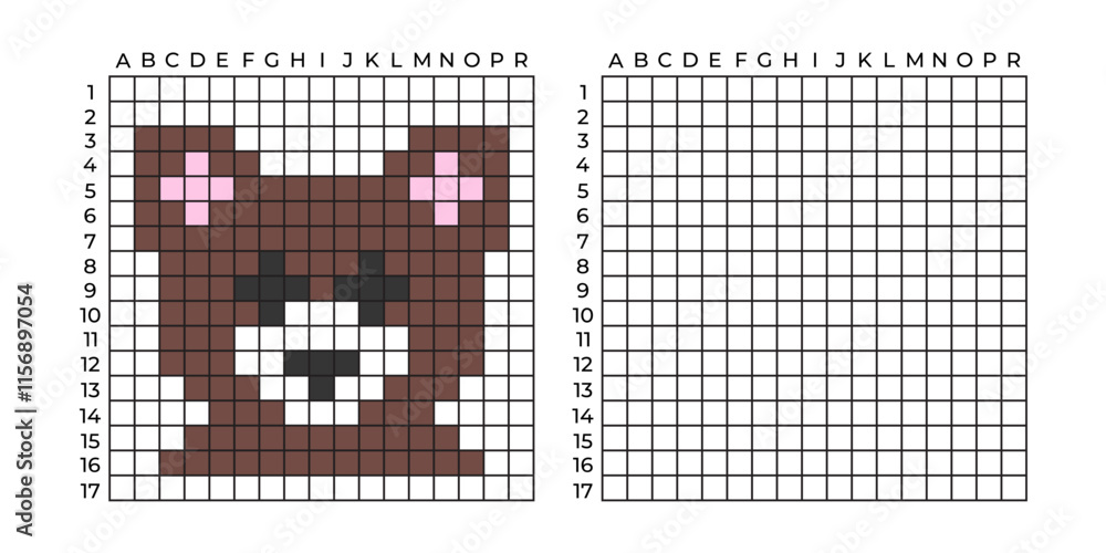 Copy Educational game for children. Pixel art bear teddy. Coloring by ...