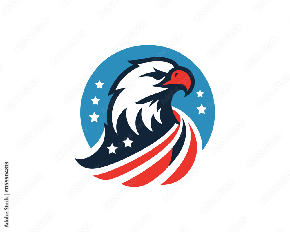 Eagle logo design vector illustration in American flag color. American ...