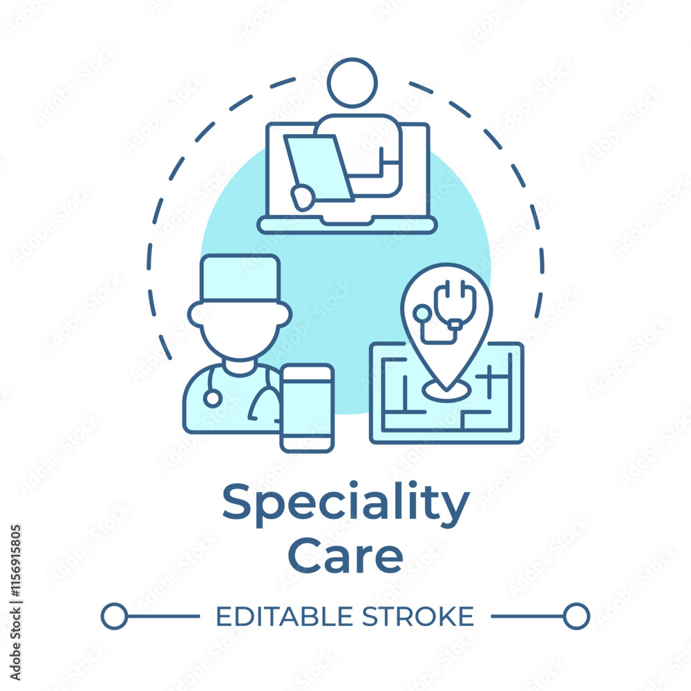 Speciality care soft blue concept icon. Virtual medicine for ...