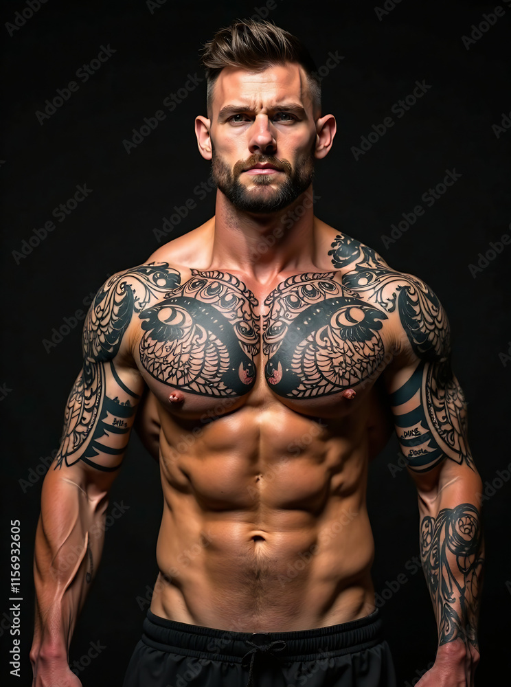 Polynesian style tattoo on a man's muscular and athletic body. Patterns ...