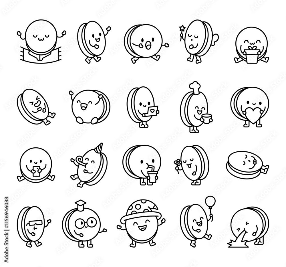 Oreo cookie set with cute emotions and actions of kawaii cartoon ...