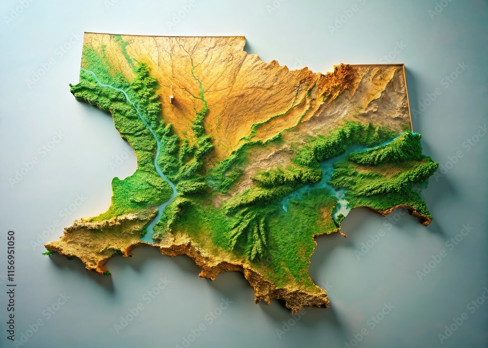 Louisiana 3D State Map: Detailed Relief Model of the Pelican State ...