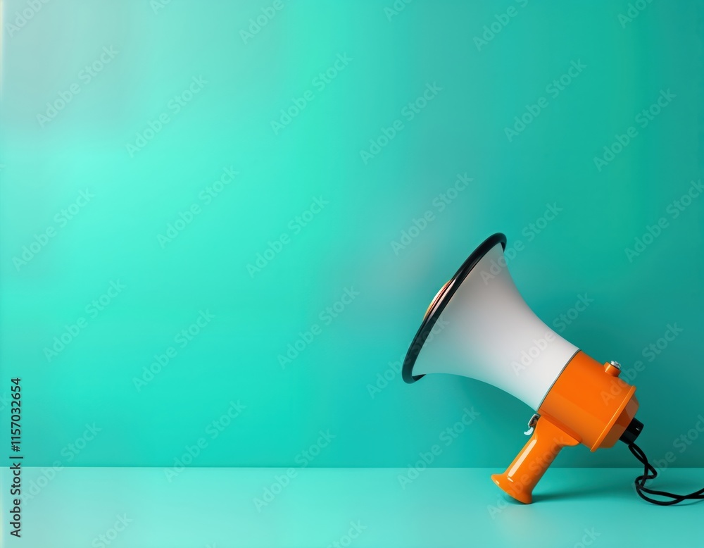 Orange megaphone on turquoise background. Blank megaphone on mint green ...