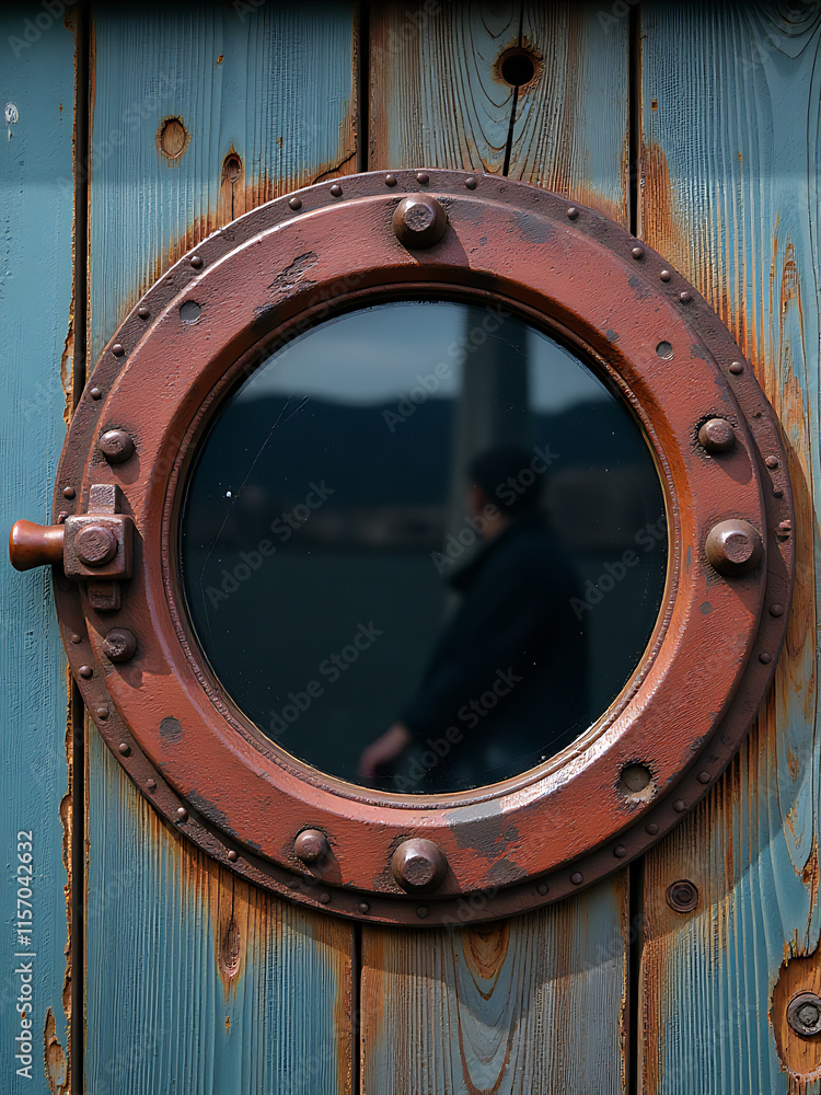 Rusty Old Porthole Window On Weathered Wooden Planks From A Vintage ...