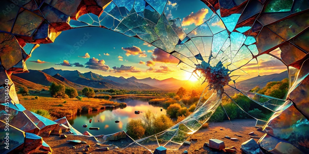 Shattered Glass Landscape: 4K Alpha Channel Render with Two Holes ...