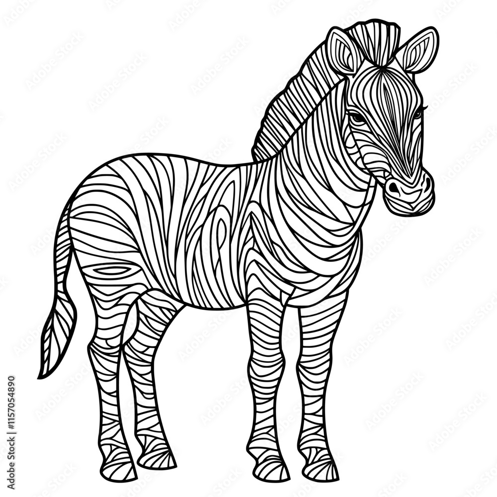 Intricate Zebra Line Art: This detailed line drawing captures the ...