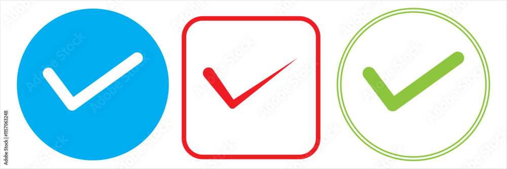 Check mark icons. Profile verification check marks icon. Approved symbol. colors Tick mark box ...