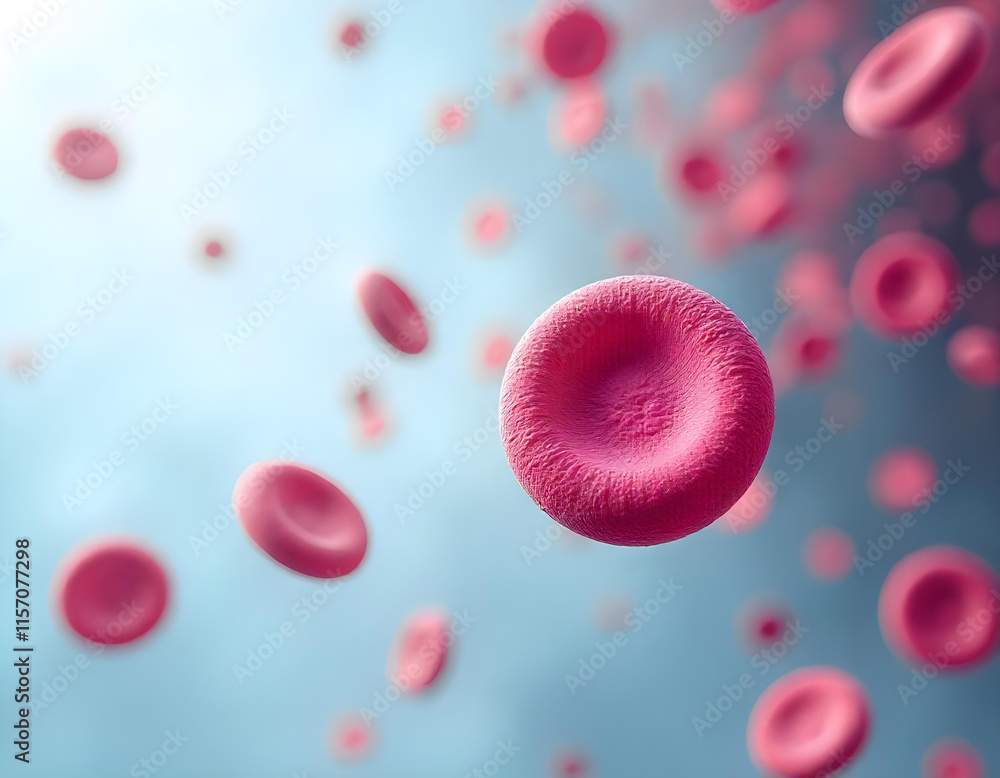 Red blood cells and white blood cells in a dynamic flow, showing a ...