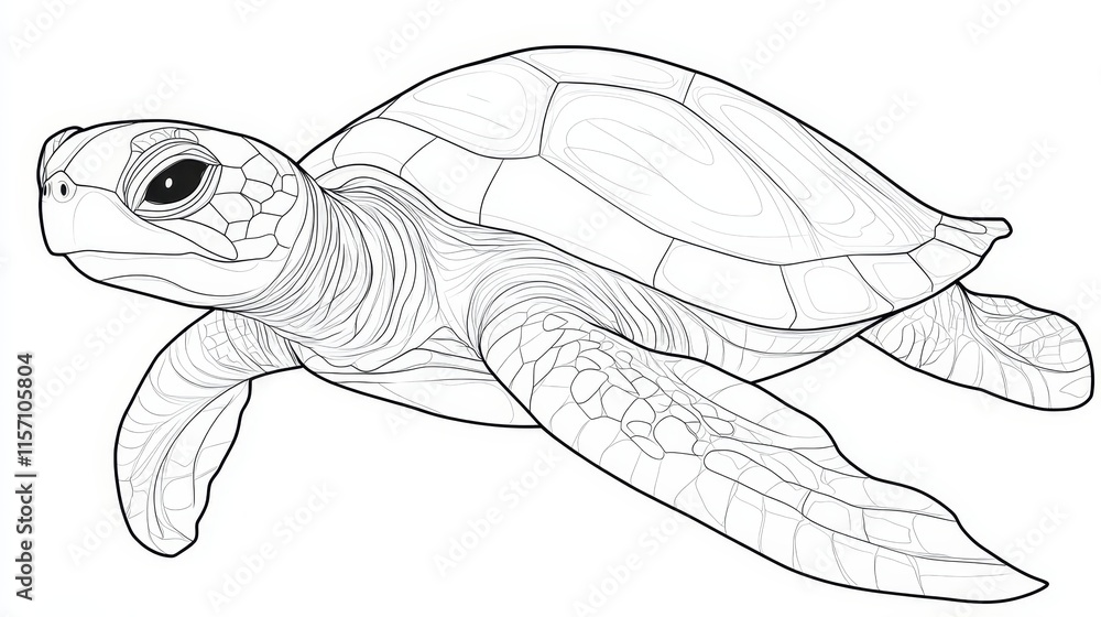 Stock-Illustration „Sea Turtle Line Art. Outline Drawing of Marine ...