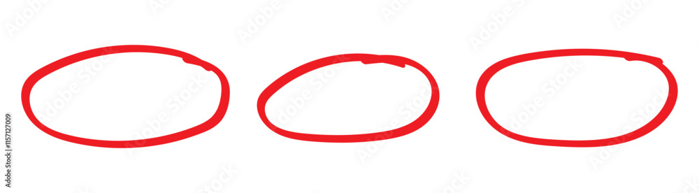 Red circle, pen draw. Highlight hand drawing different circles isolated ...