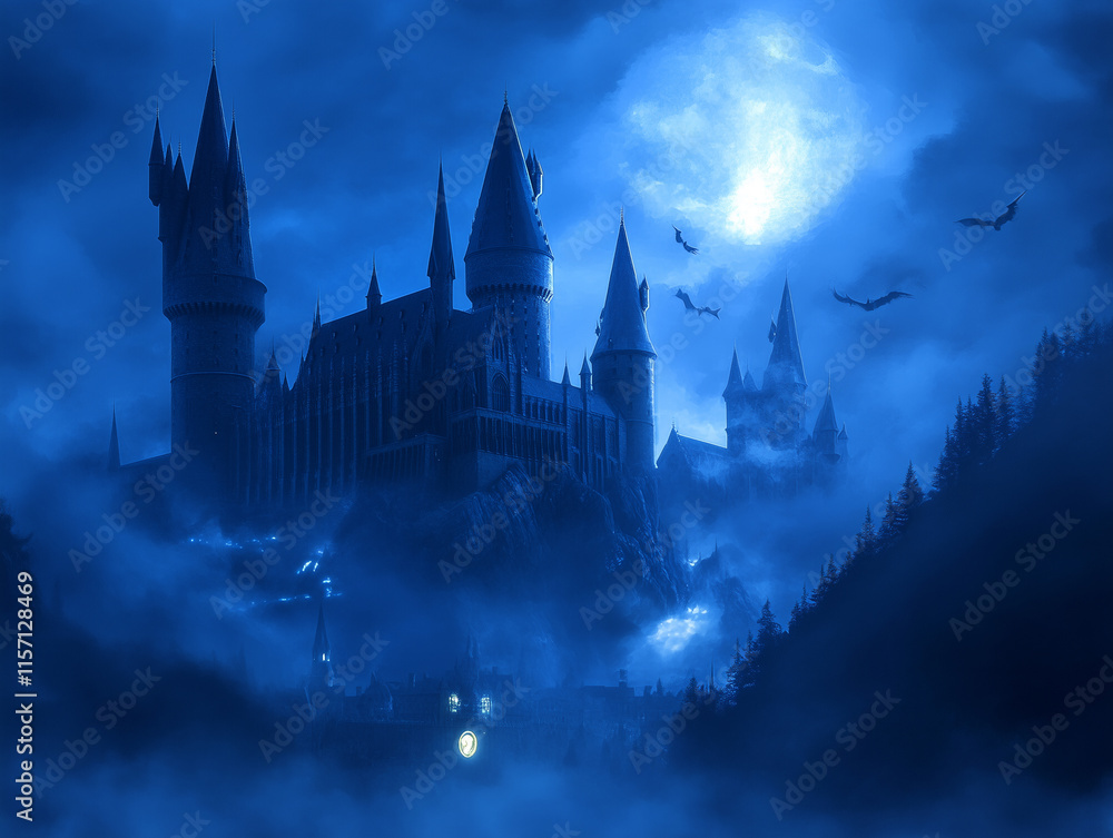 Hogwarst school of witchraft and wizardry, scary castle at night ...