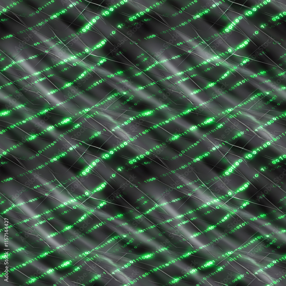 Seamless digital binary code pattern, futuristic style, green and black ...