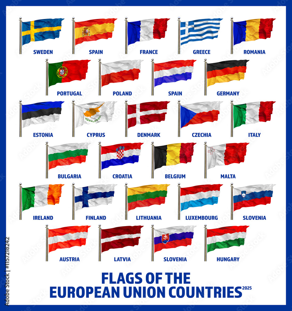 Flags of European Union Countries in a Unified Display for 2025 Stock ...