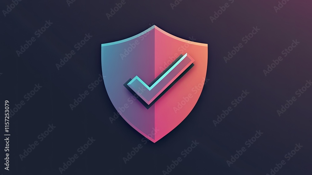 Secure digital shield icon with a bold checkmark, gradient colors, and ...