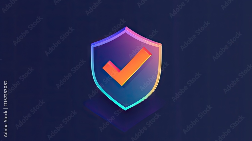 Secure digital shield icon with a bold checkmark, gradient colors, and ...