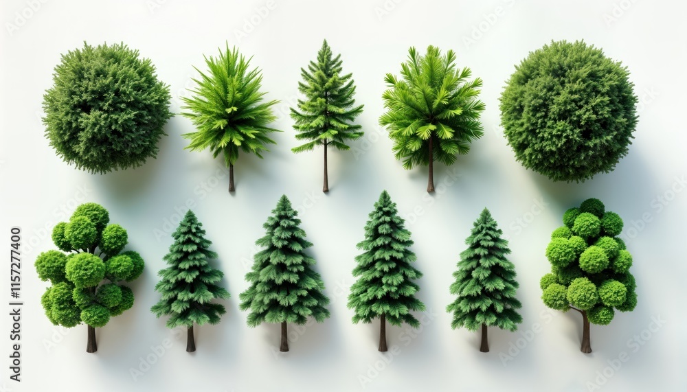 Top view illustration of various tree, shrub designs suitable for floor ...